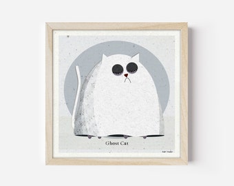 Trick or Treat Cat Art Print Cute Halloween Ghost Costume Cat Fall ...