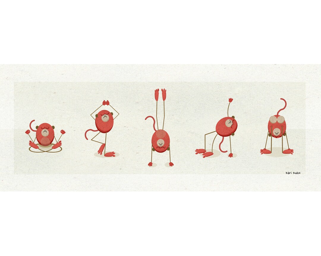 Yoga Monkey Art Print, Yogi Gift, Monkey Pose, Yoga Studio Wall Decor ...