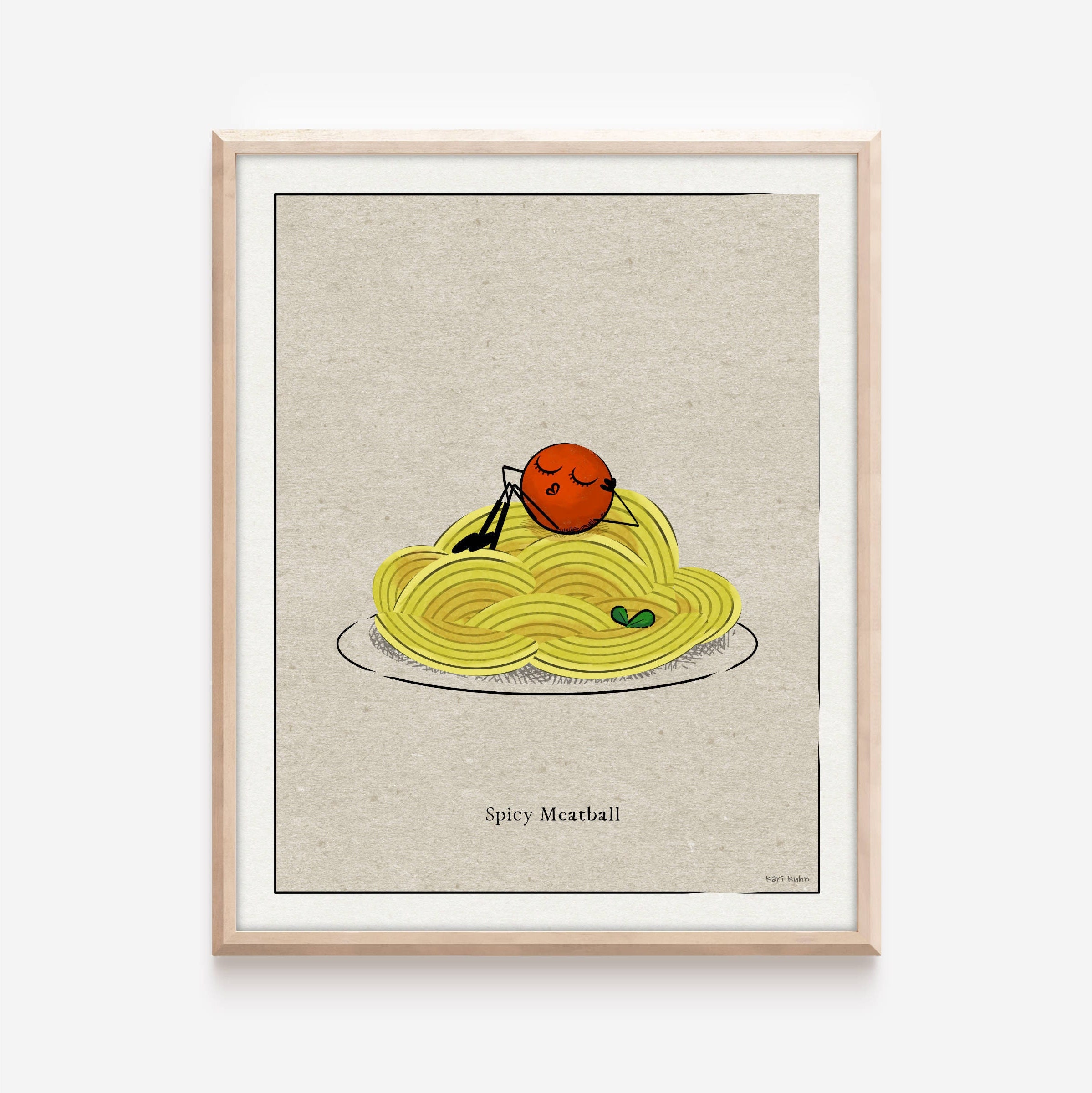Spicy Meatball Drawing Art, Food Art, Spaghetti Art - Etsy