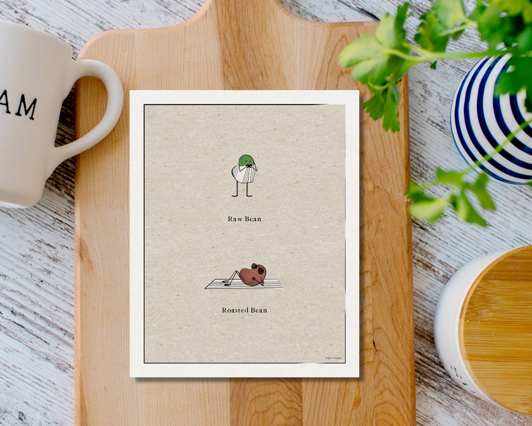 Raw Bean, Roasted Bean, Coffee Bean Drawing Art, Food Art - Etsy