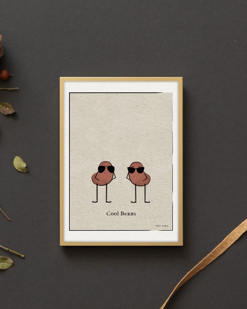 Cool Beans, Coffee Bean Drawing Art, Food Art - Etsy