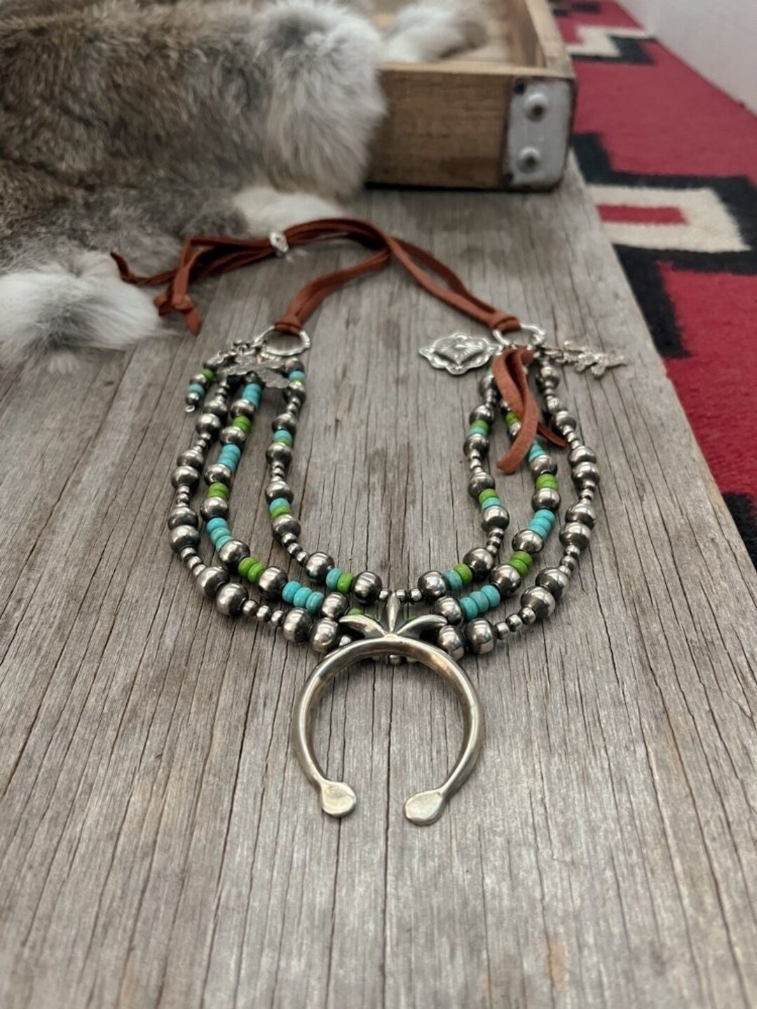 Handmade Navajo Pearl 3 Strand Necklace With Sand Cast Style Naja ...