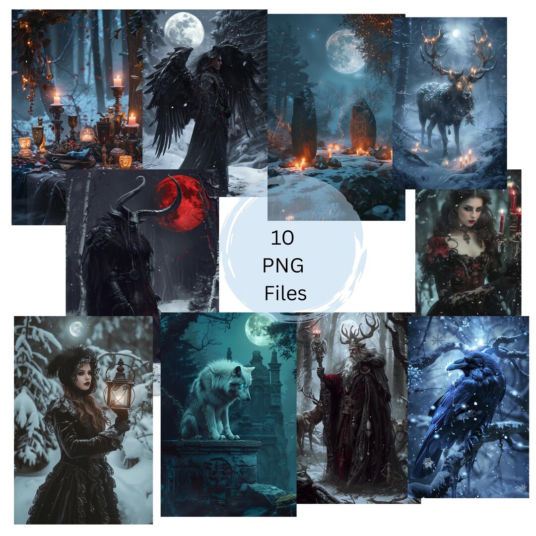 Pagan Gothic Christmas Art: Dark Yule Fantasy Prints (PNG Digital ...