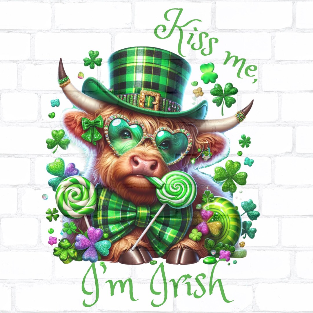 St Patrick’s Day PNG – Highland Cow “kiss Me, I’m Irish” – Cute Irish ...