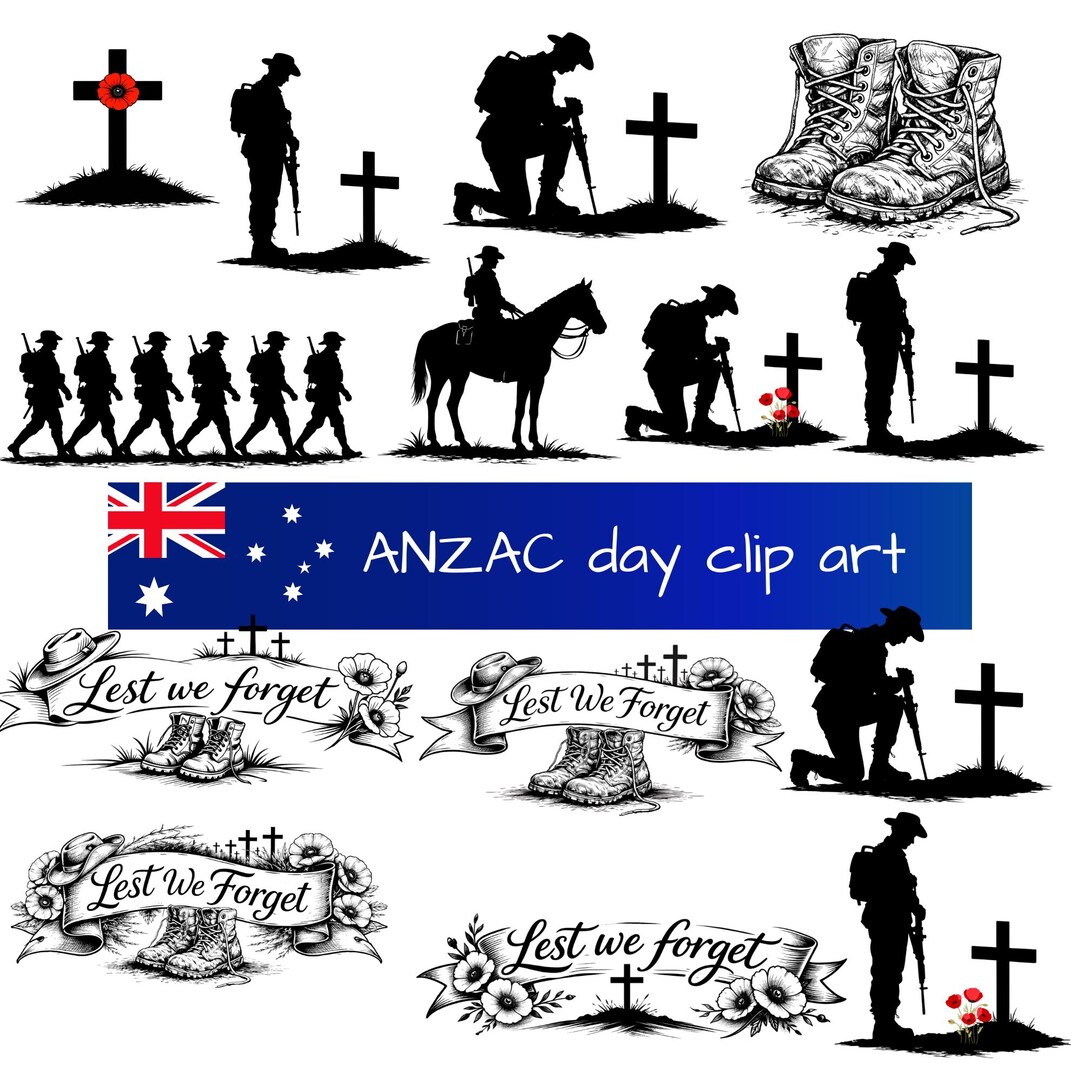 ANZAC Day Clipart Bundle – 14 Remembrance PNG Files – Lest We Forget ...