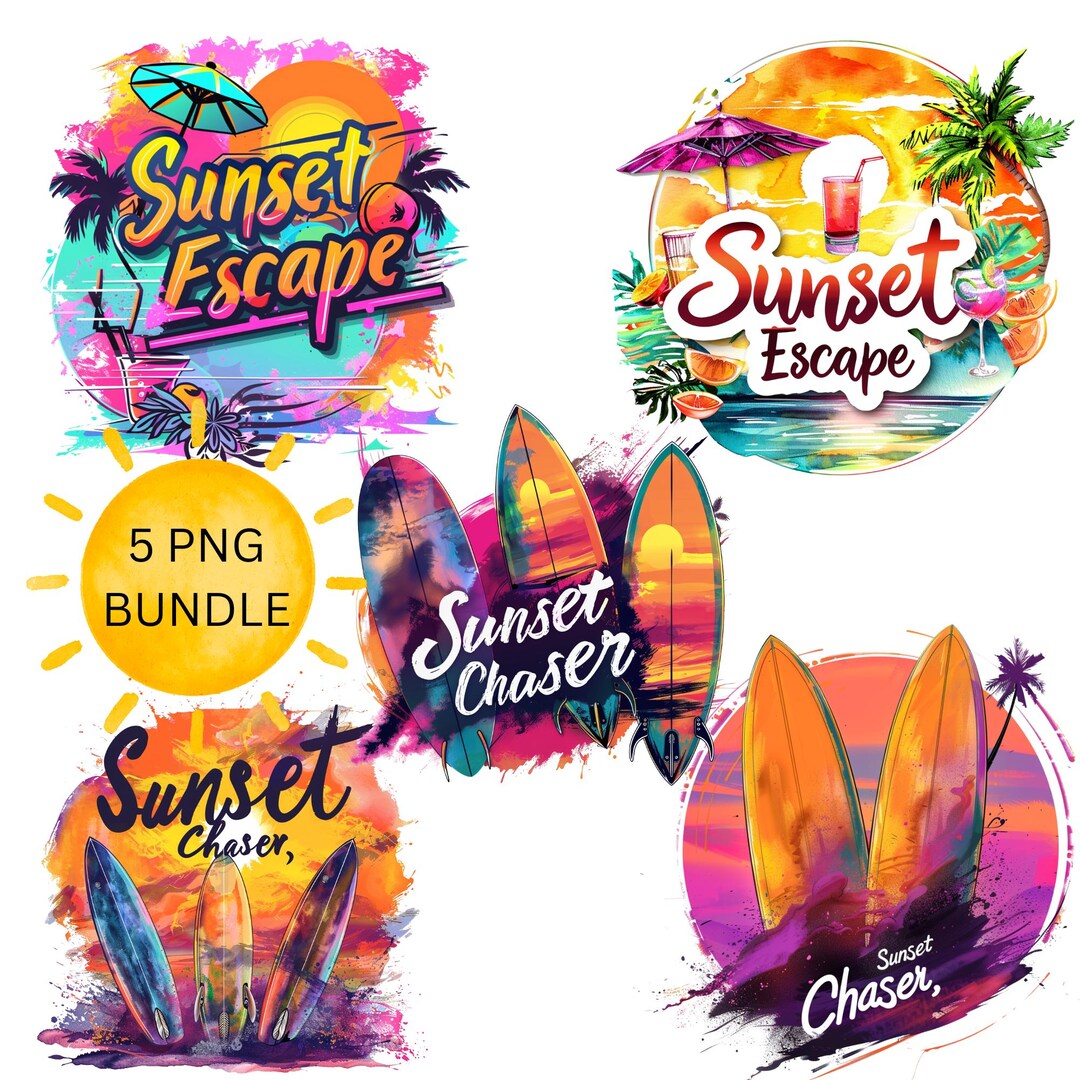 Sunset Chaser PNG Bundle, Sunset Escape Sublimation Set, Beach PNG Pack ...