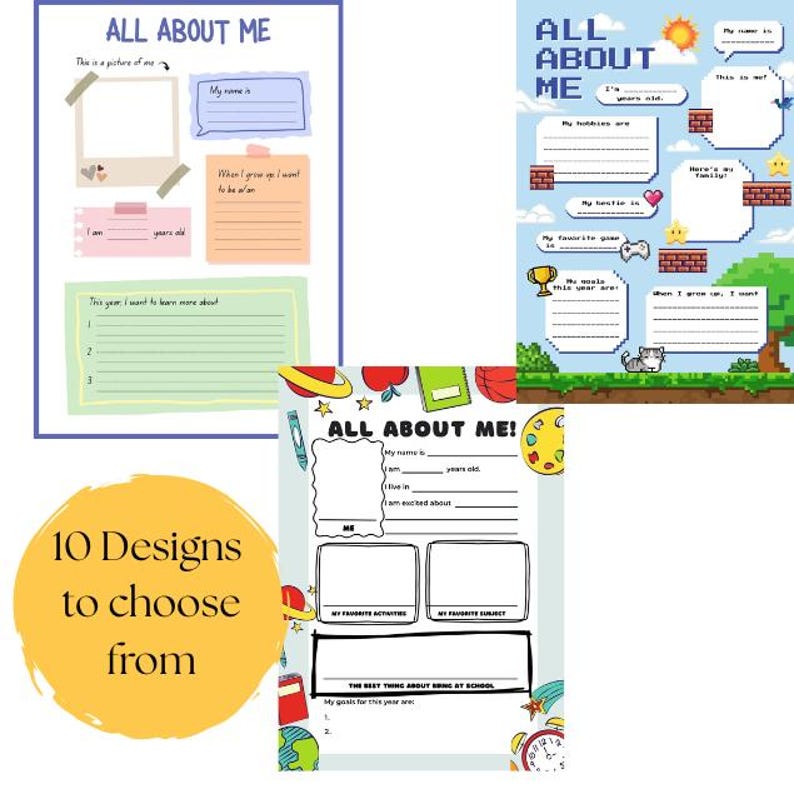 All About Me Printable Worksheets Bundle, Back to School Activities ...