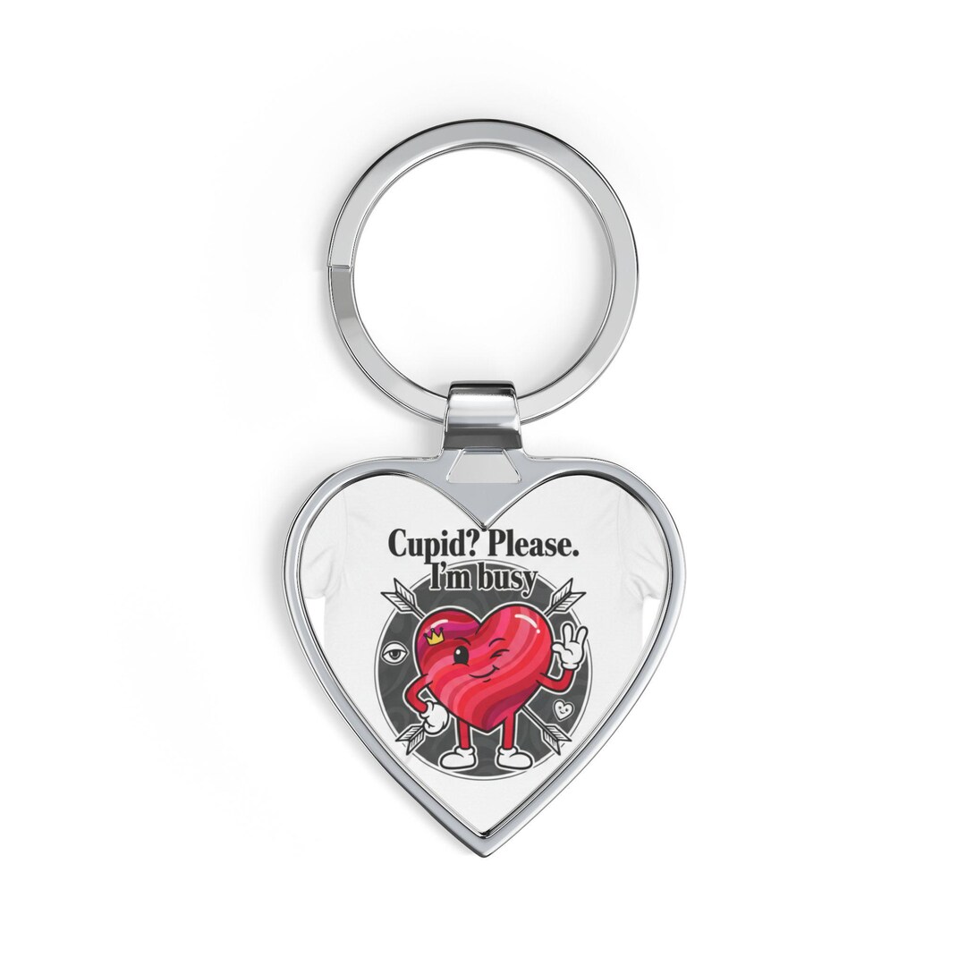 Grumpy Heart Character Keychain | Cupid? Please I'm Busy Metal Heart ...