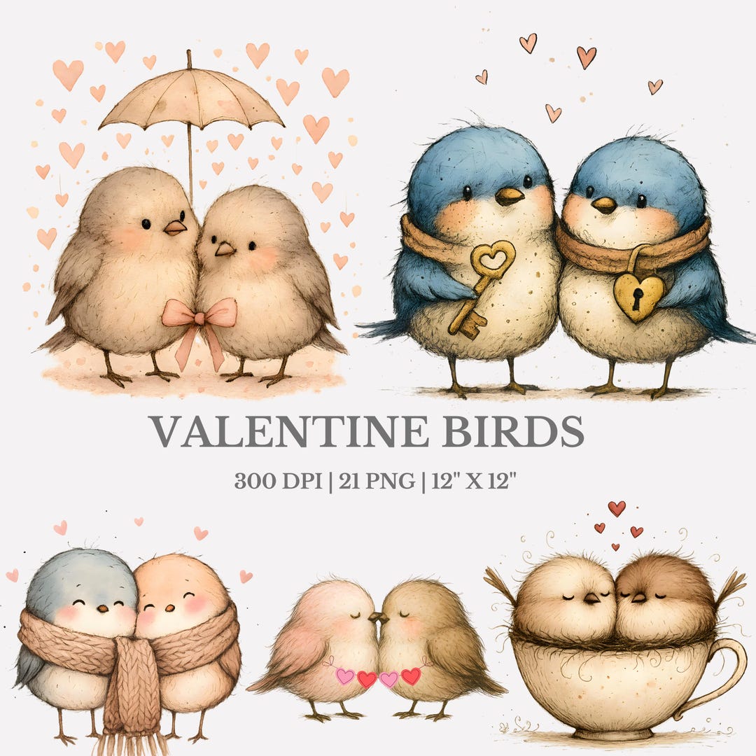 Watercolor Valentine Birds Clipart- Love Birds PNG (digital Download-21 ...