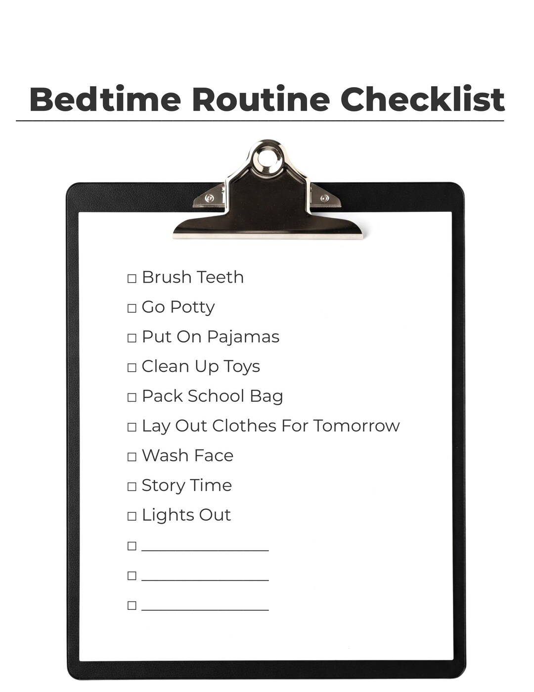 Bedtime Routine Chart for Kids Printable | Evening Checklist | Kids ...