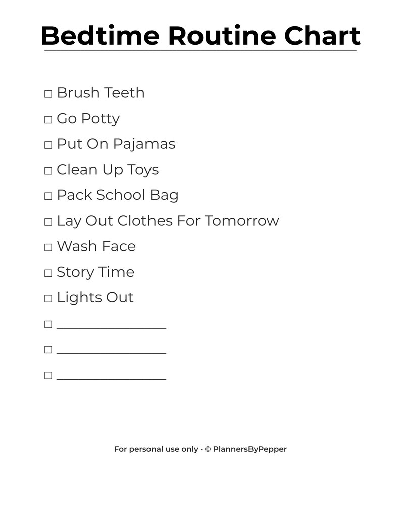 Bedtime Routine Chart for Kids Printable | Evening Checklist | Kids ...