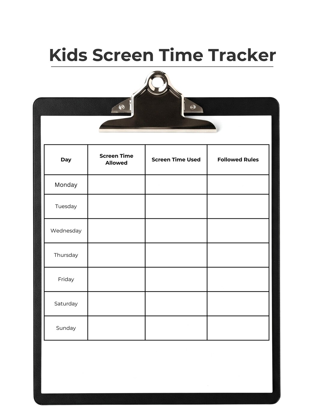 Kids Screen Time Tracker Printable | Screen Time Rules Chart for Kids ...