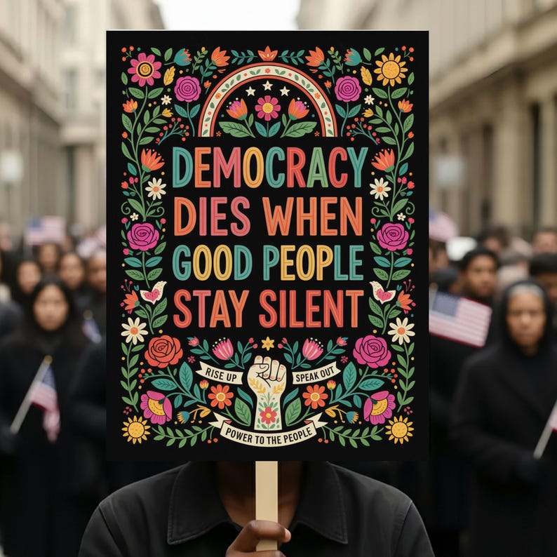 Retro Floral Democracy Protest Sign, Power to the People Poster - Etsy