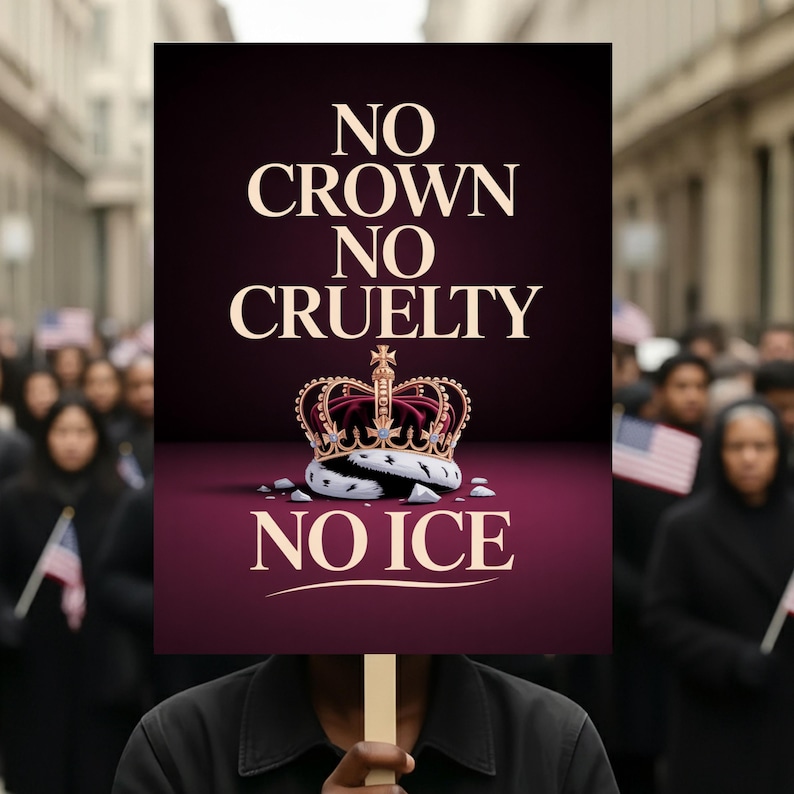 No Crown No Cruelty No ICE Protest Sign Anti Trump Anti Authoritarian ...