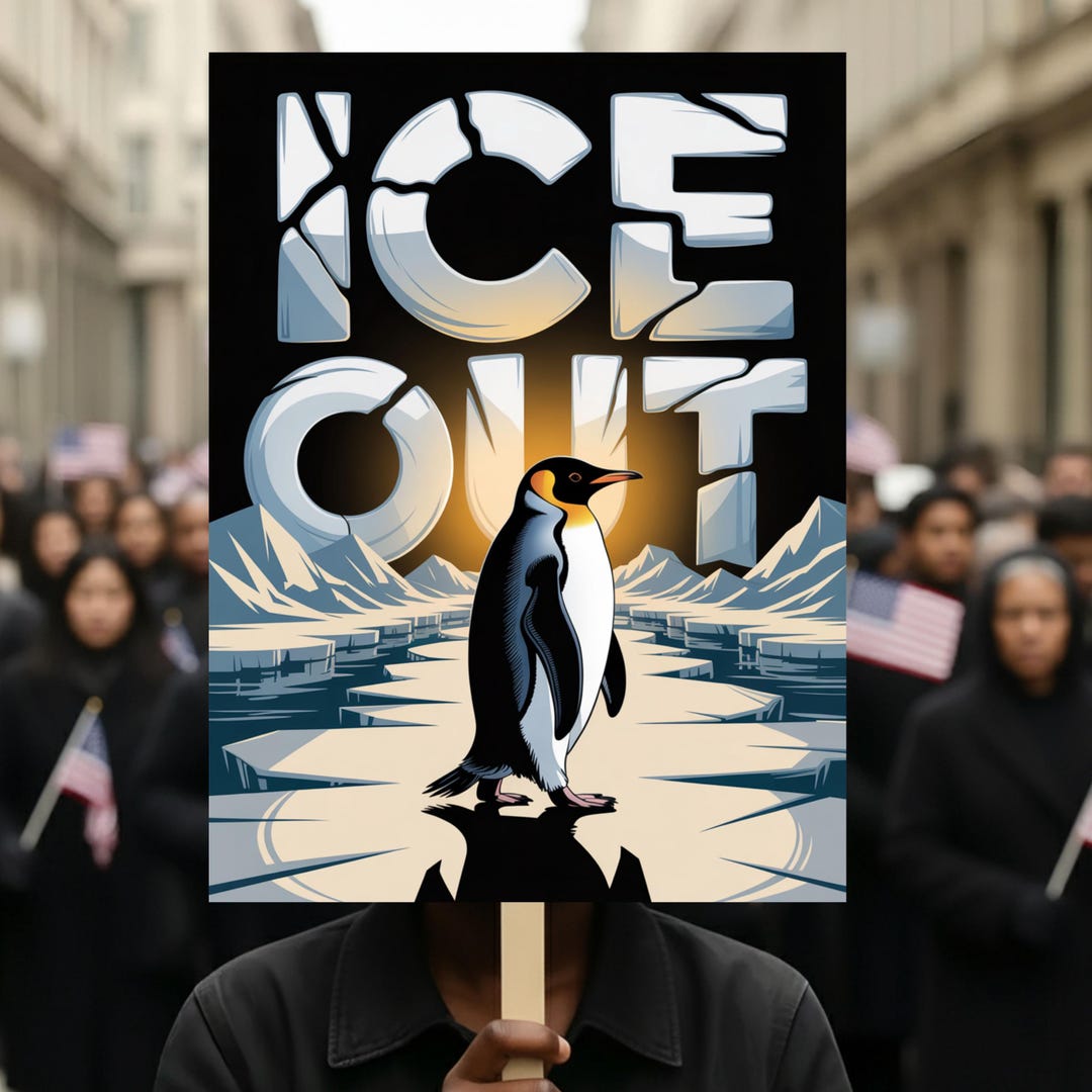 ICE OUT Penguin Protest Sign – Bold Anti ICE Activist Poster - Etsy
