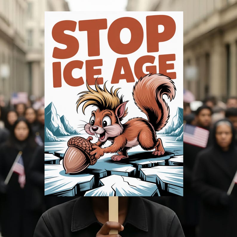 Stop ICE Age Protest Sign, Satirical Squirrel Activist Poster - Etsy