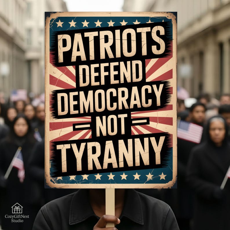 Patriots Defend Democracy Not Tyranny Protest Poster PNG – No Kings ...