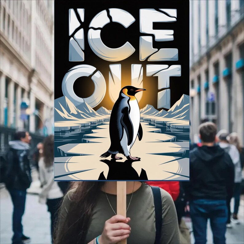 ICE OUT Penguin Protest Sign – Bold Anti ICE Activist Poster - Etsy