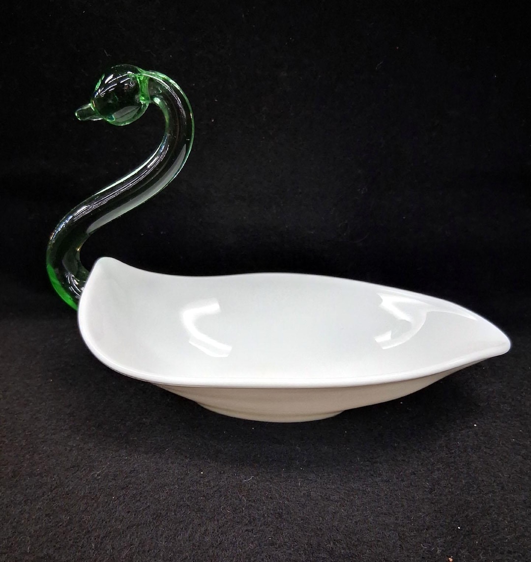 Duncan & Miller Milk Glass With Green Head and Neck Pall Mall Swan - Etsy