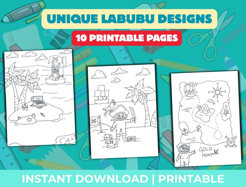 Labubu Pirate Coloring Pages: 10 Printable Kids' Activity Sheets (PDF ...