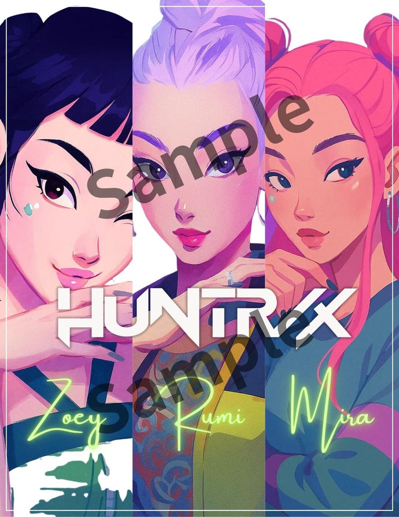 HUNTRX Trio Poster · Zoey Rumi Mira Vector · Anime Fantasy Digital ...