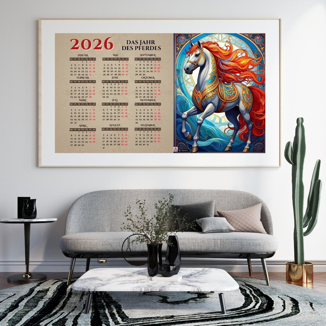 Moonlight Horse 2026 Calendar Poster: German Art Nouveau (digital ...