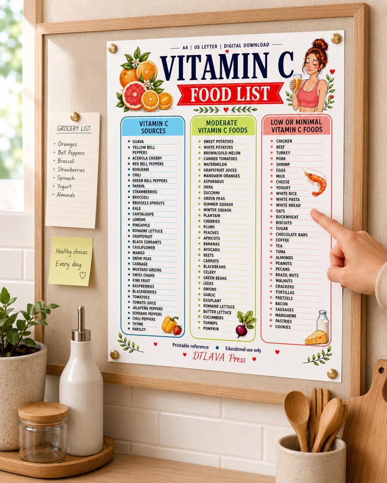 Vitamin C Food List Printable, High Vitamin C Foods Chart PDF, Healthy ...