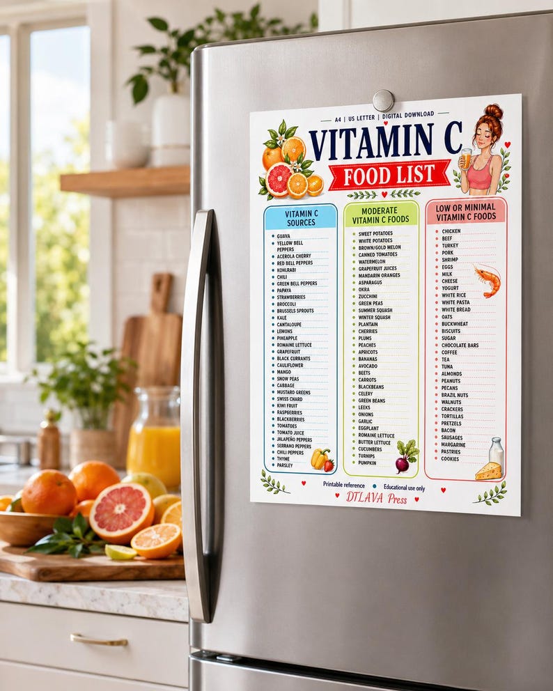 Vitamin C Food List Printable, High Vitamin C Foods Chart PDF, Healthy ...