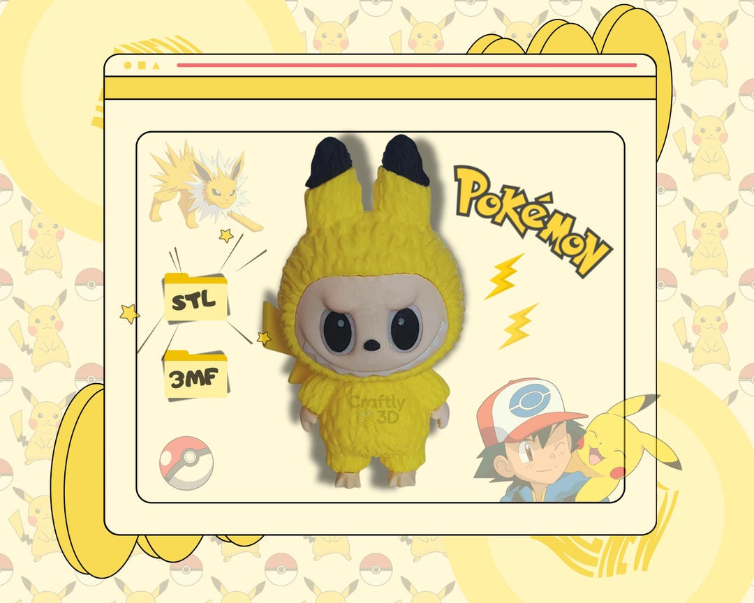 Labubu Pikachu 3D Model: Printable Pokemon Desk Decor (STL - 3MF Files ...