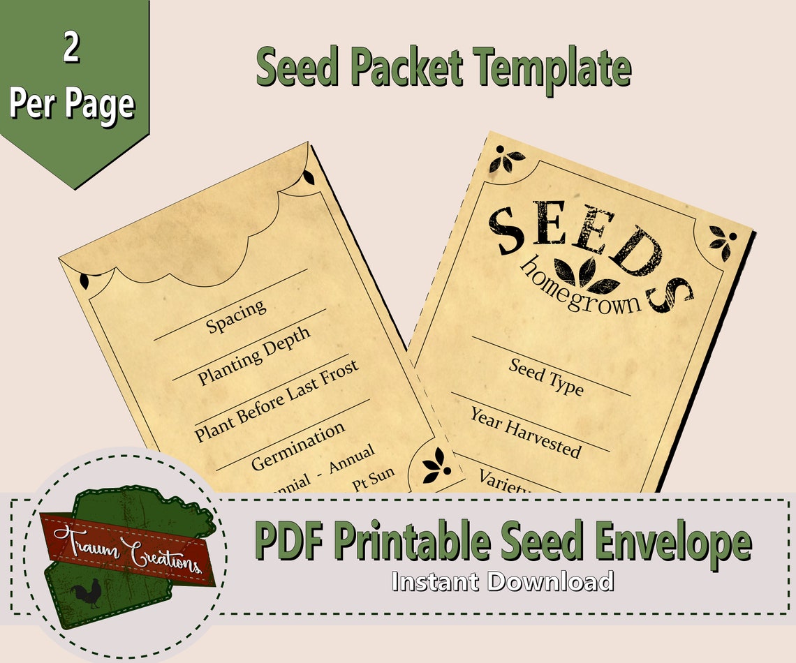 Printable Seed Envelope Template Seed Storage Organizer DIY Seed Packet ...