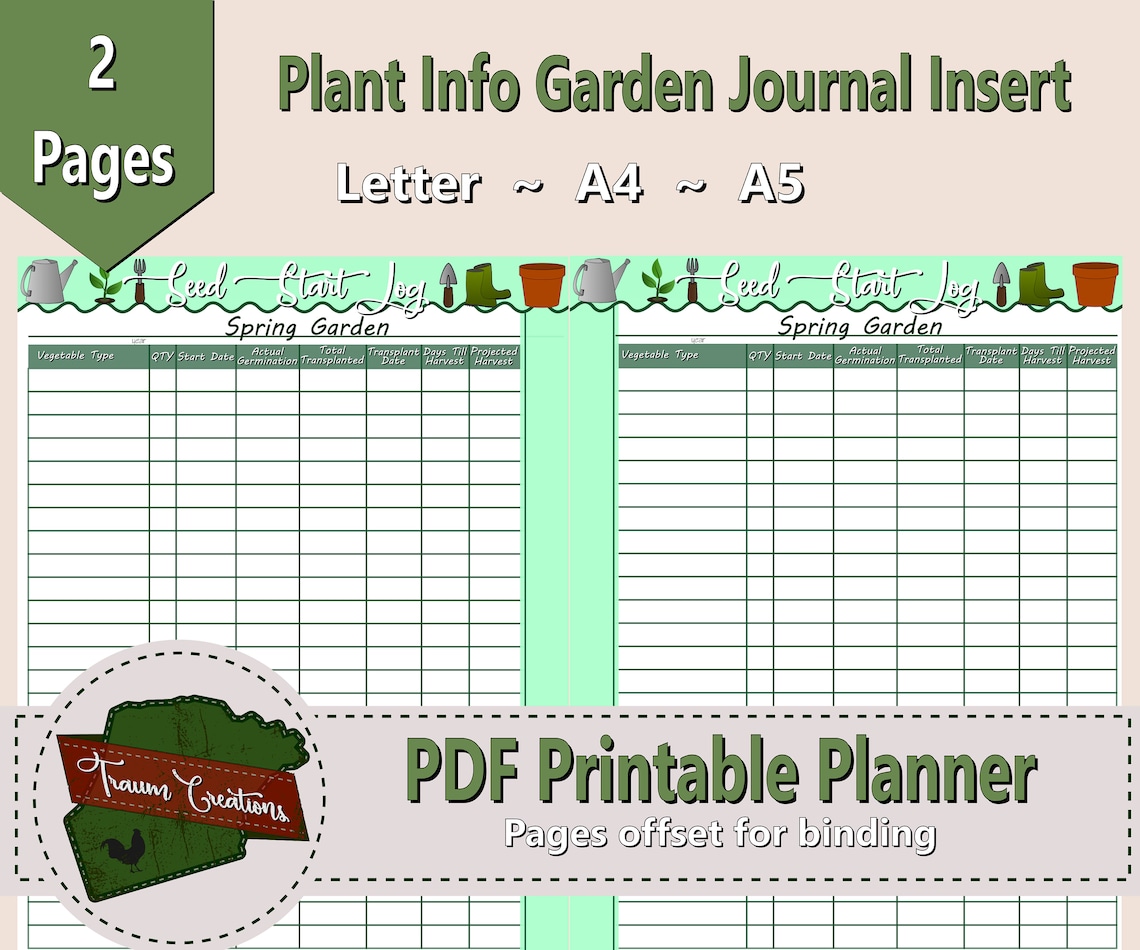 Garden Seed Starting Log Printable Garden Journal Page Instant Download ...