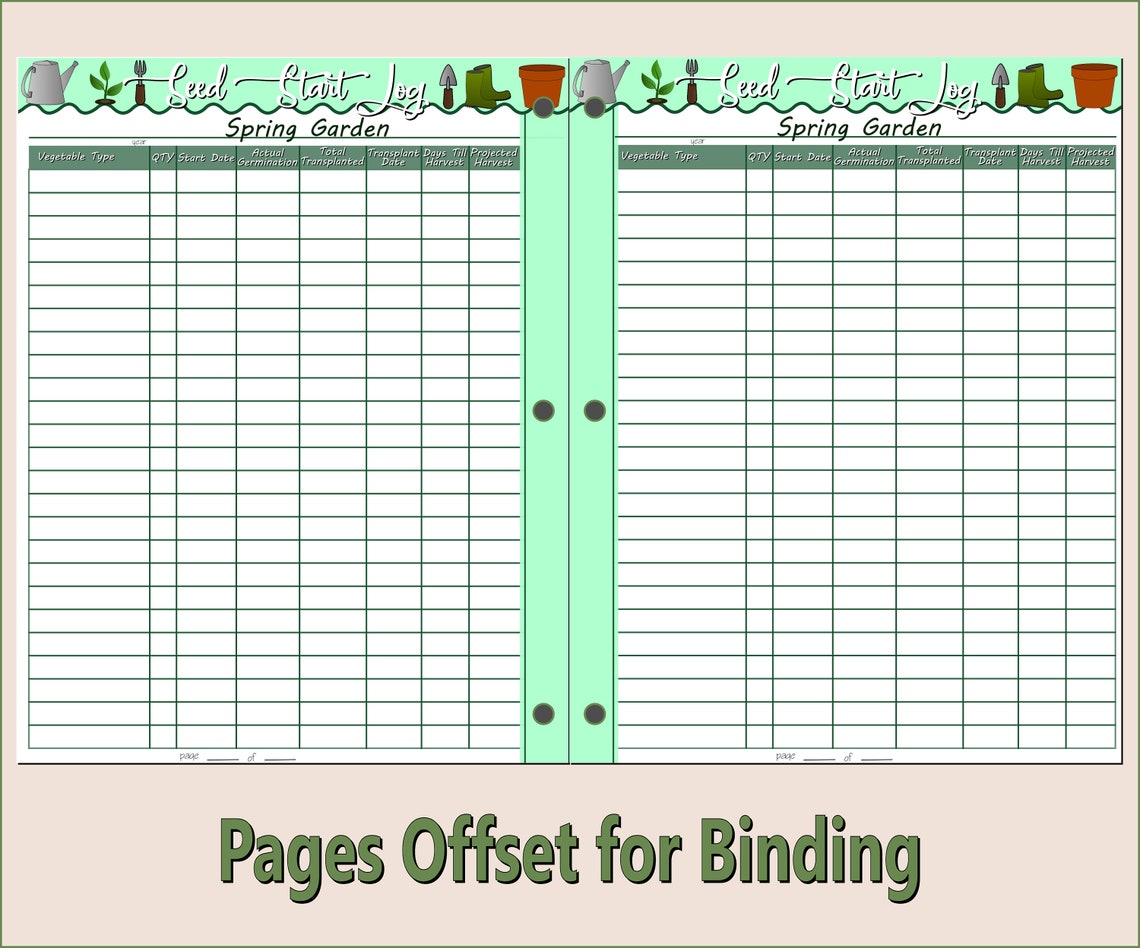 Garden Seed Starting Log Printable Garden Journal Page Instant Download ...