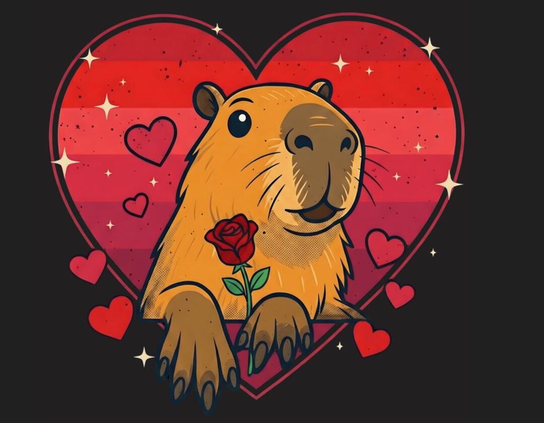 Capybara Valentine PNG Love With Rose, Valentine Animal Clipart ...