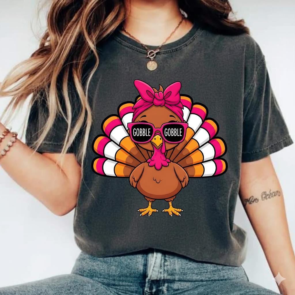 Gobble Gobble Turkey PNG | Cute Girly Thanksgiving Clipart | Pink Bow ...
