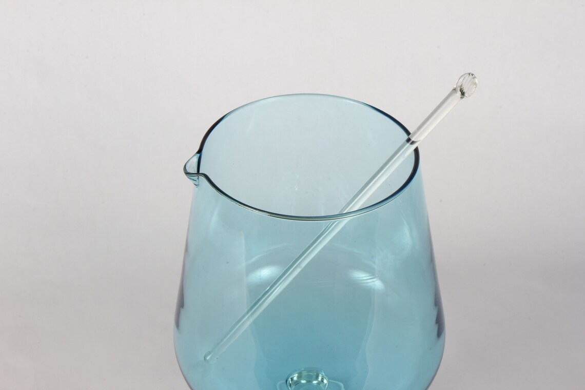 Vintage Blue Glass Pitcher With Stirrer - Etsy