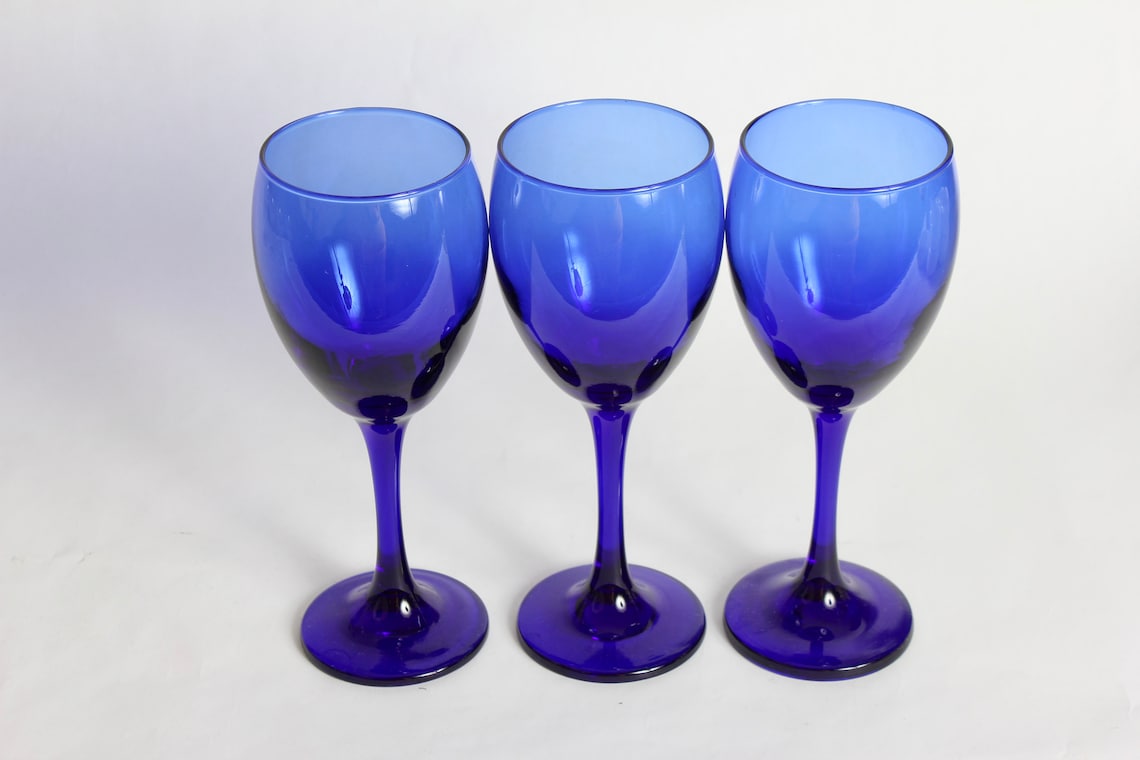 Cobalt Blue Glassware Vintage Glassware Wine Glasses Wine - Etsy