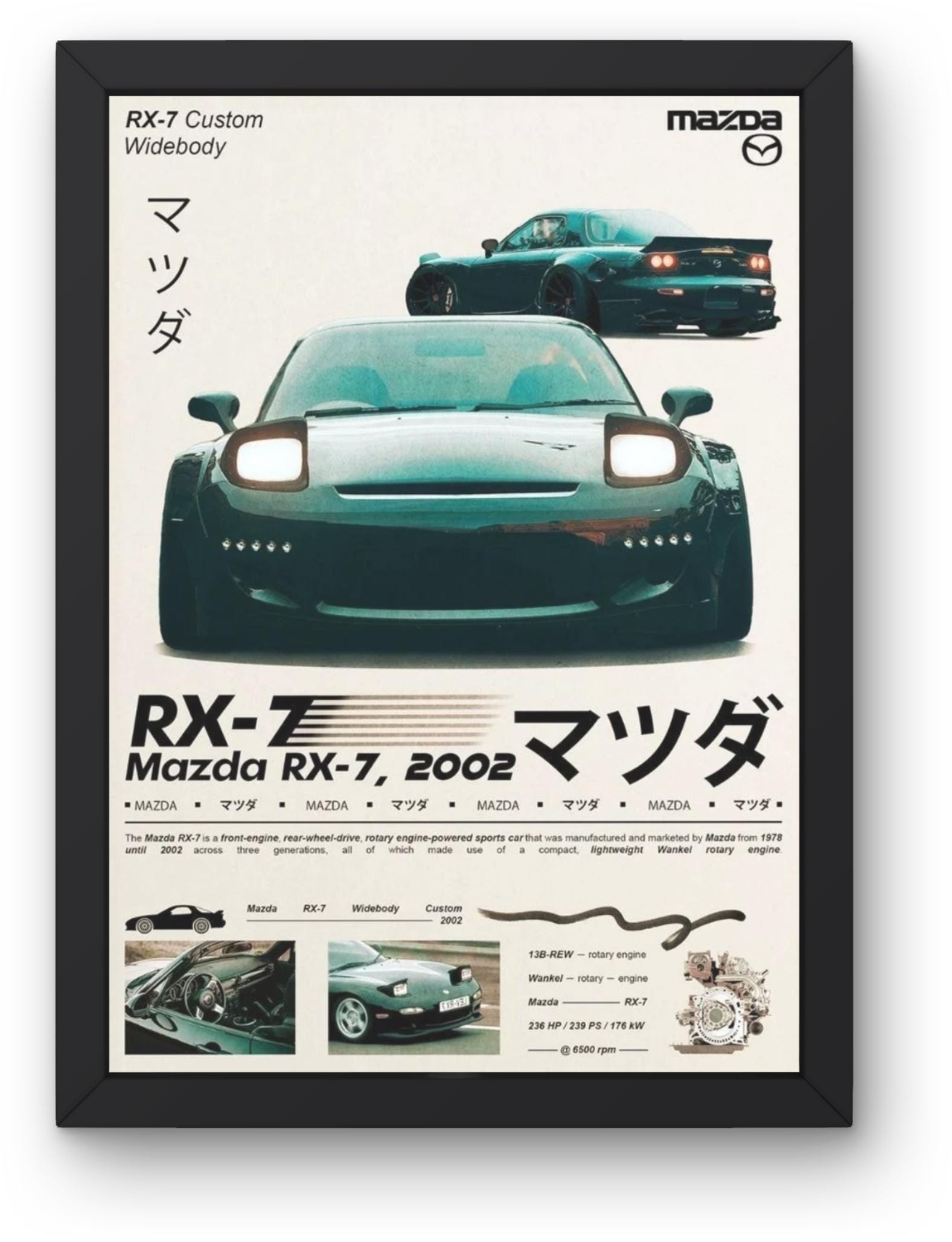 Mazda RX-7 Poster | JDM Car Wall Art | Rotary Engine Widebody Print ...