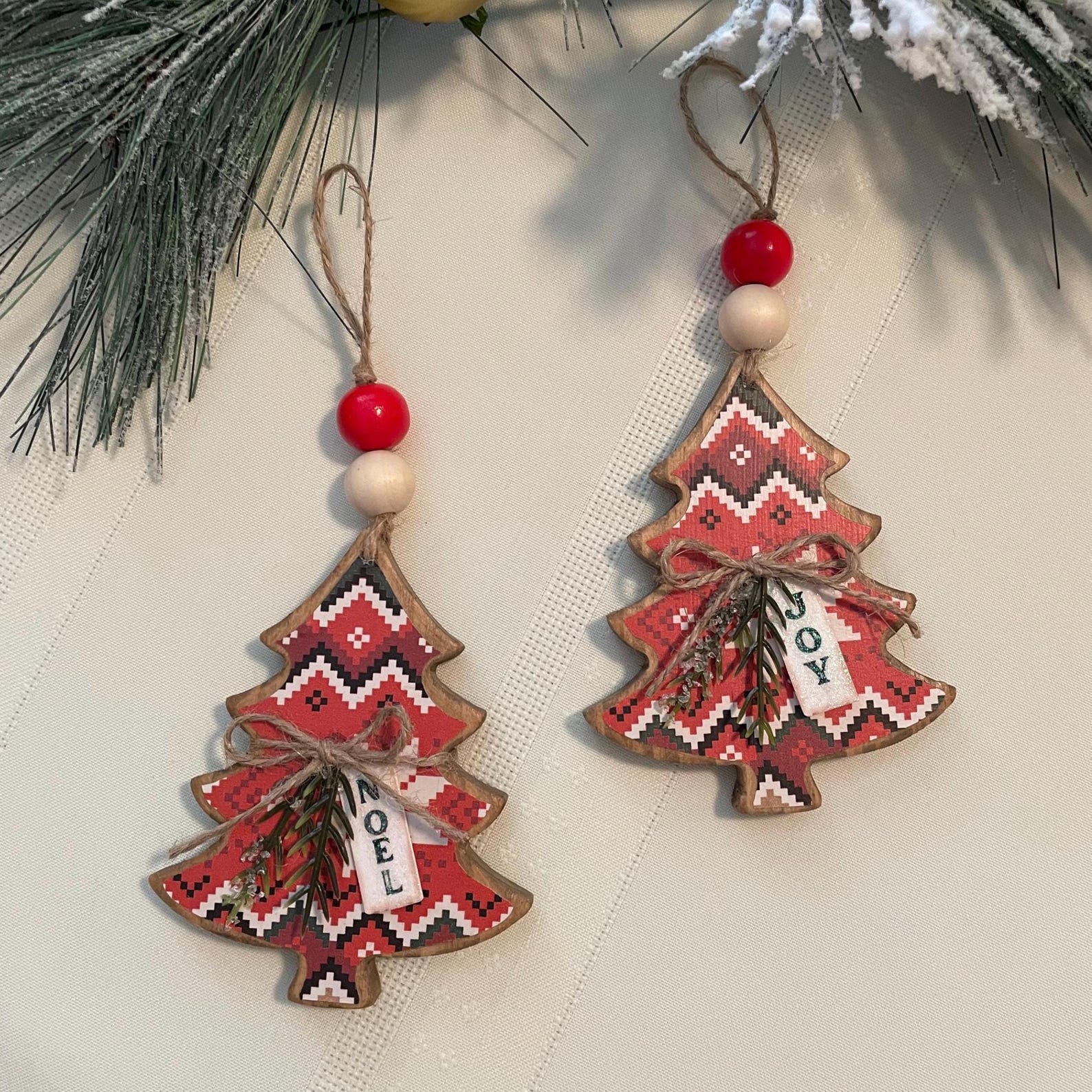 Joy, Noel, or Personalized Tree Shaped Ornament - Etsy