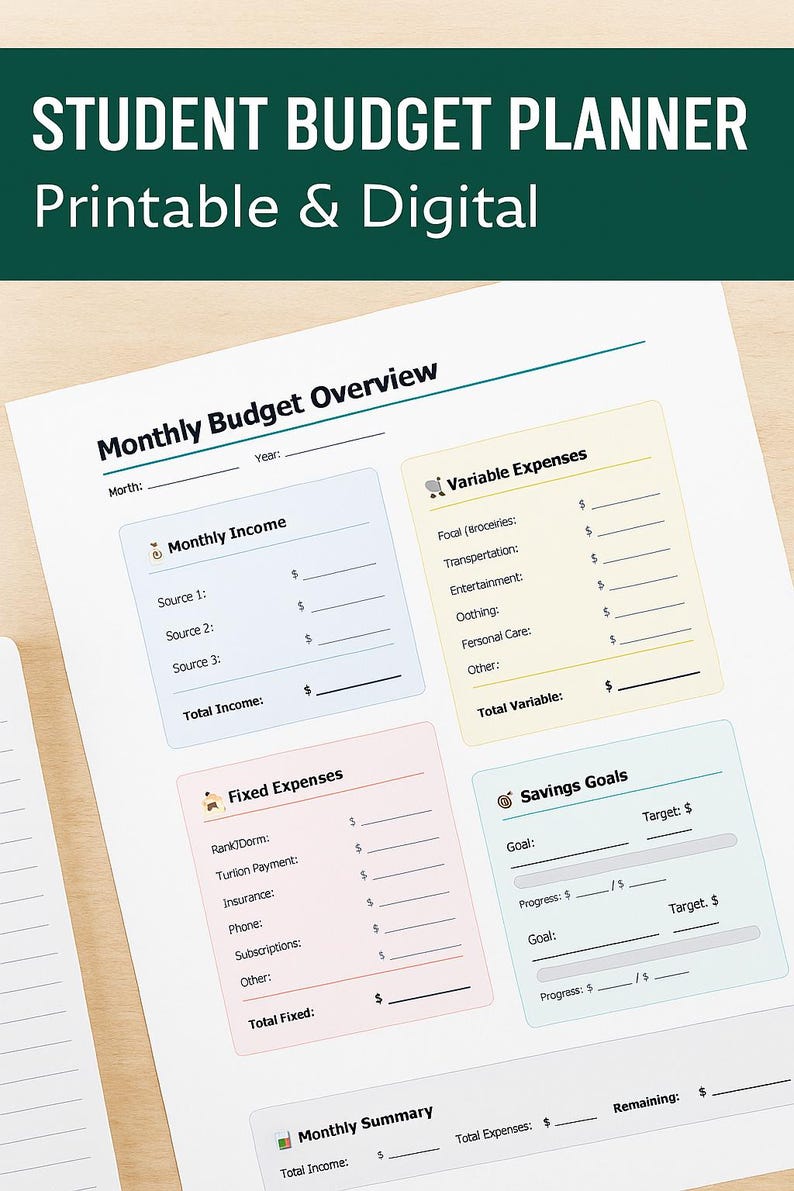 Student Budget Planner Bundle: Printable PDF, Google Sheets & Excel - Etsy