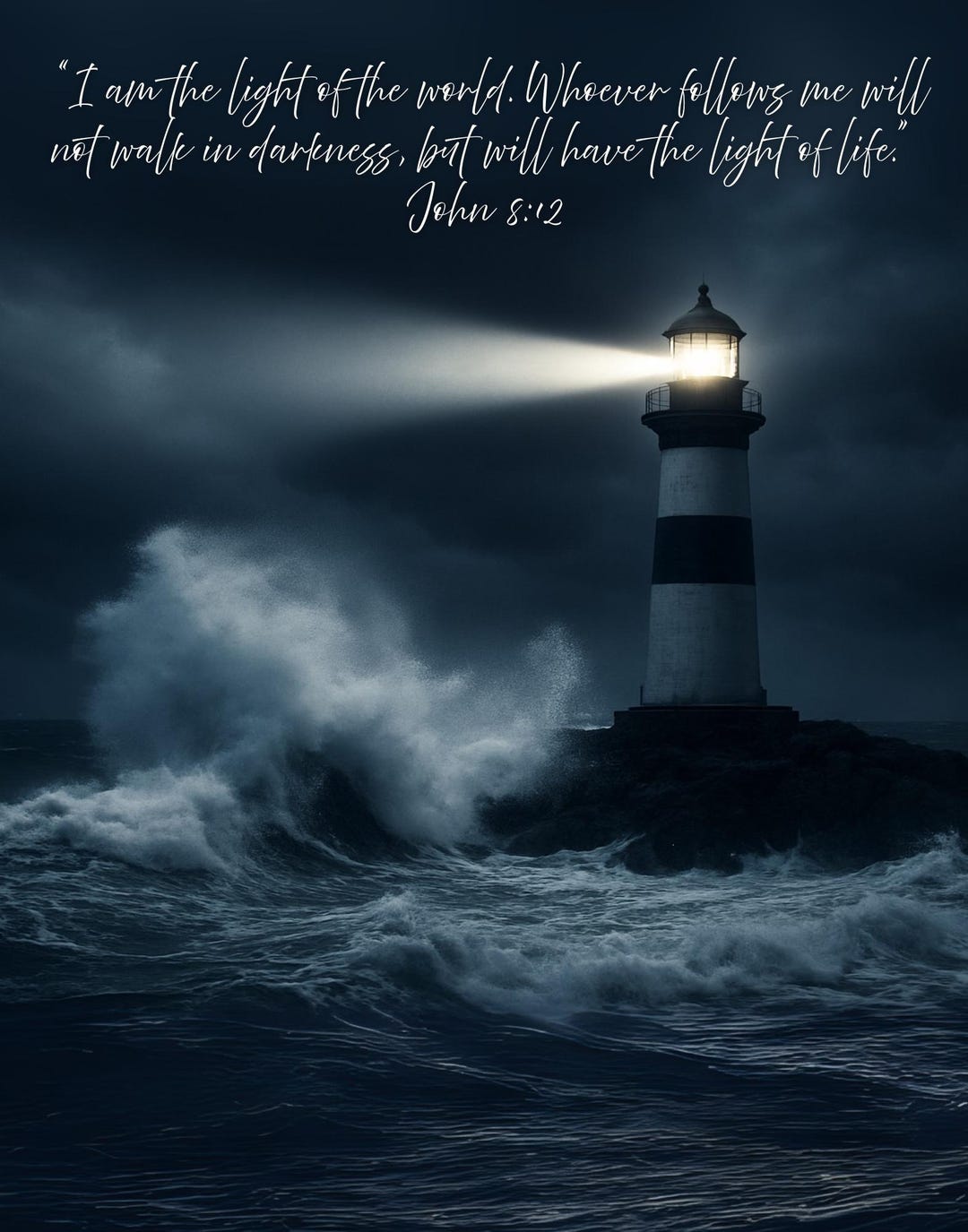 Christian Lighthouse Wall Art | John 8:12 Bible Verse | Digital ...