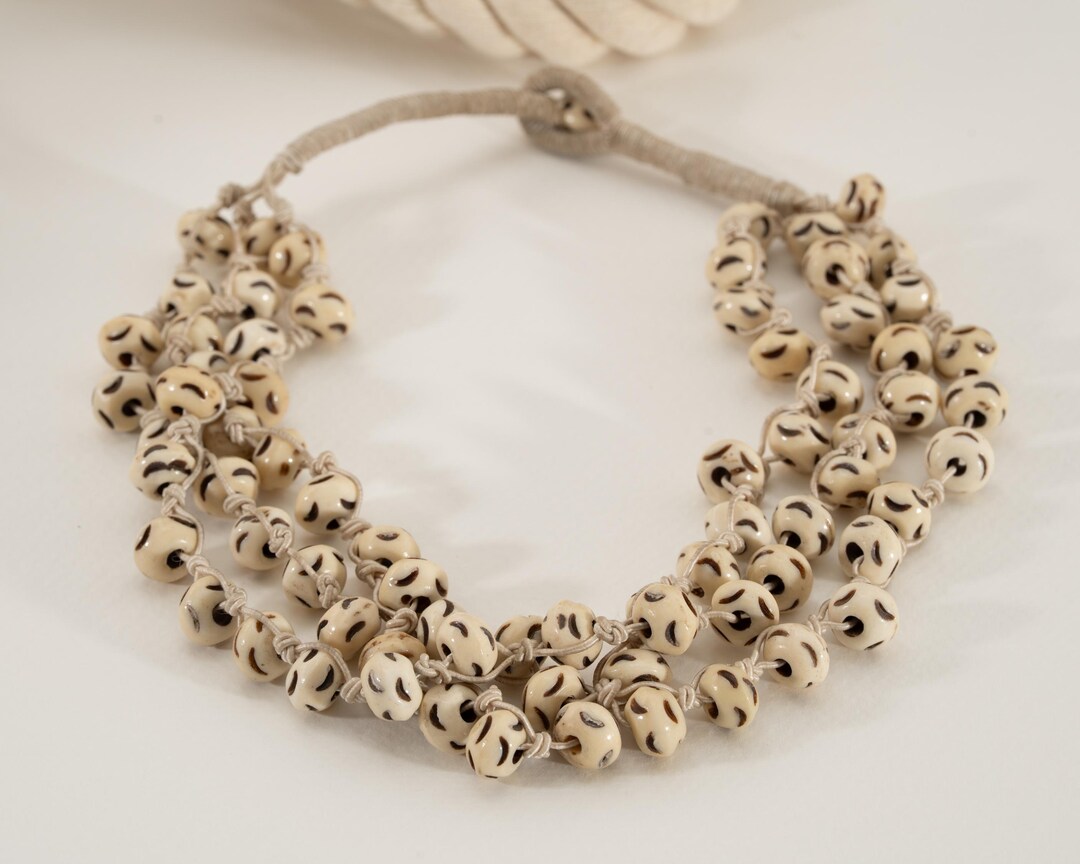 Vintage Carved Bone Multi-strand Bead Necklace - Etsy