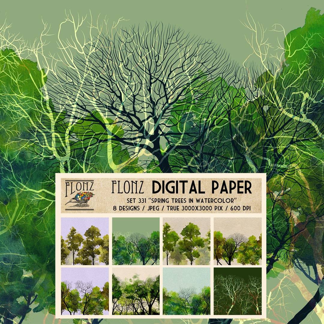 DIGITAL PAPER Set ~ 8 Designs 3000x3000 Pixels 600 Dpi ~ Spring Trees ...