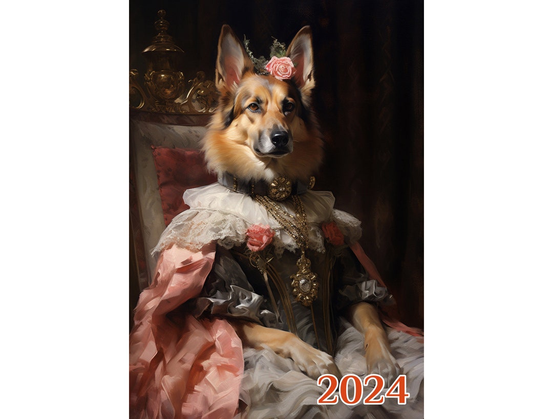 Wall Calendar 2024 ~ Adorable Dogs as Fancy Rich Royalty ~ Vintage Book ...