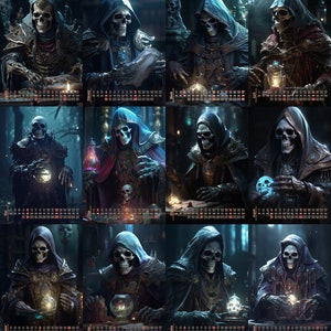Wall Calendar 2024 ~ Incredible Skeletons With Crystal Balls in ...