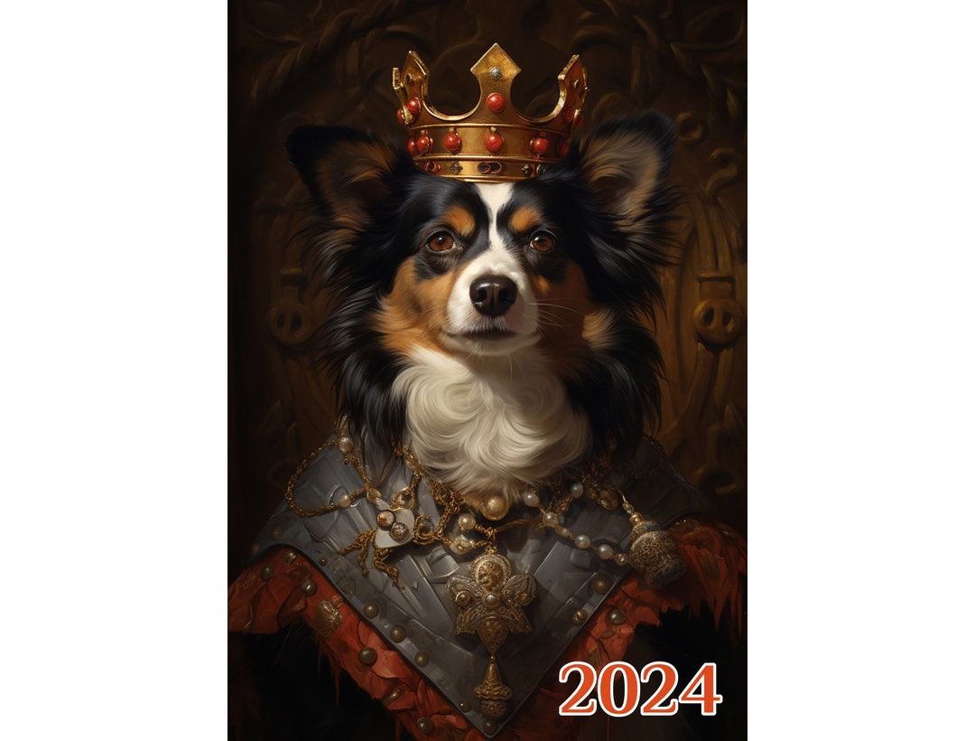 Wall Calendar 2024 ~ Royal Dogs as Kings With Amazing Crowns ~ Vintage ...
