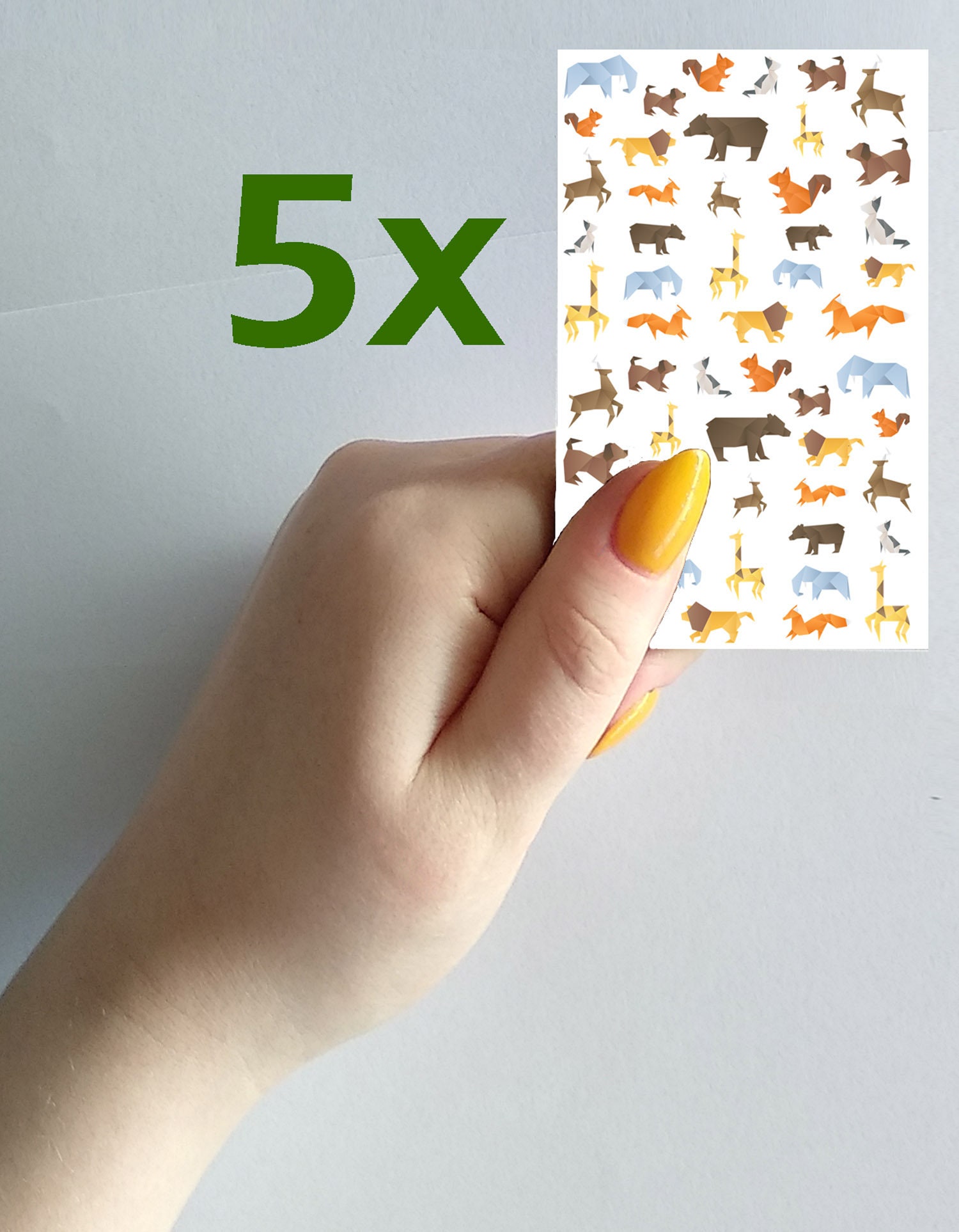 Nail Decals (5 Sheets) Colorful Origami Animals, Dog, Cat, Deer, Bear ...