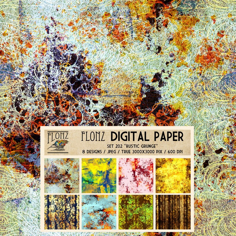 DIGITAL PAPER Set ~ 8 Designs 3000x3000 Pixels 600 Dpi ~ Rustic Grunge ...