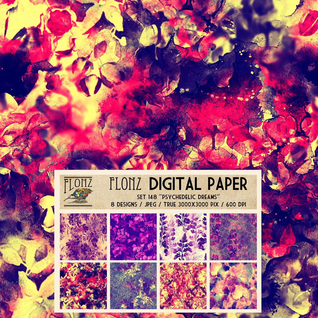 DIGITAL PAPER Set ~ 8 Designs 3000x3000 Pixels 600 Dpi ~ Psychedelic ...
