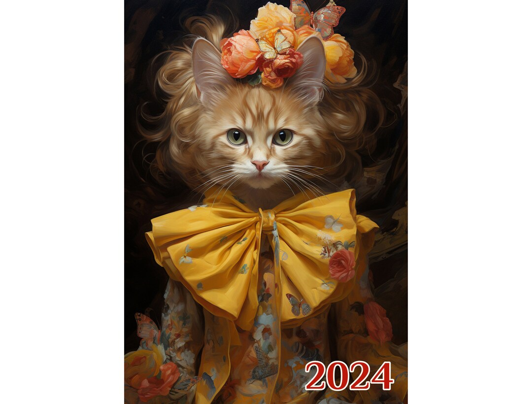 Wall Calendar 2024 ~ Adorable Cats in Cute Fashion Outfits and Flowers ...