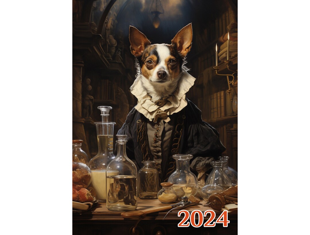 Wall Calendar 2024 ~ Handsome Alchemist Dogs in Fancy Victorian Coats ...